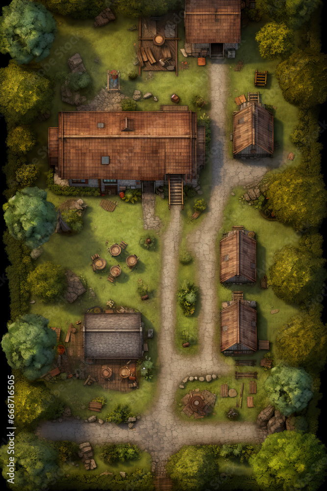 DnD Map Wood Elf Village: Aerial Perspective Stock Illustration | Adobe ...