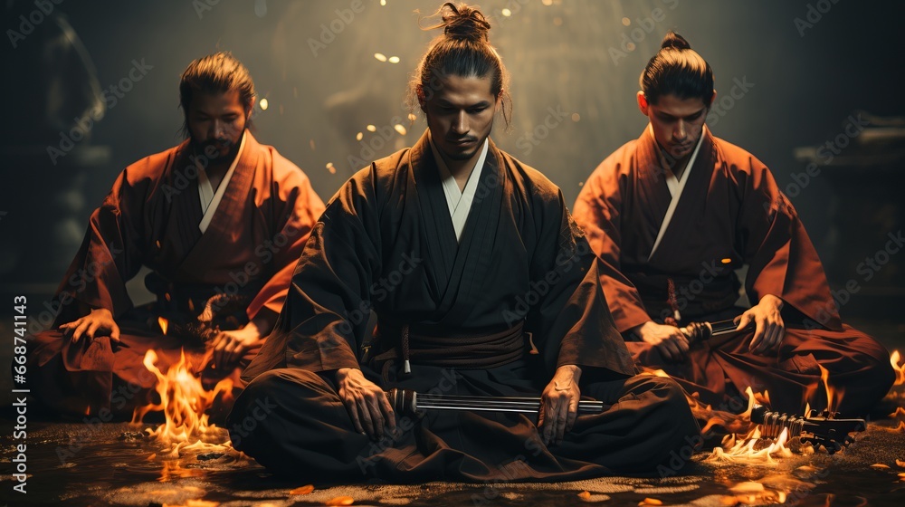 Asian warrior with a katana. Portrait of male samurai. Concept ...