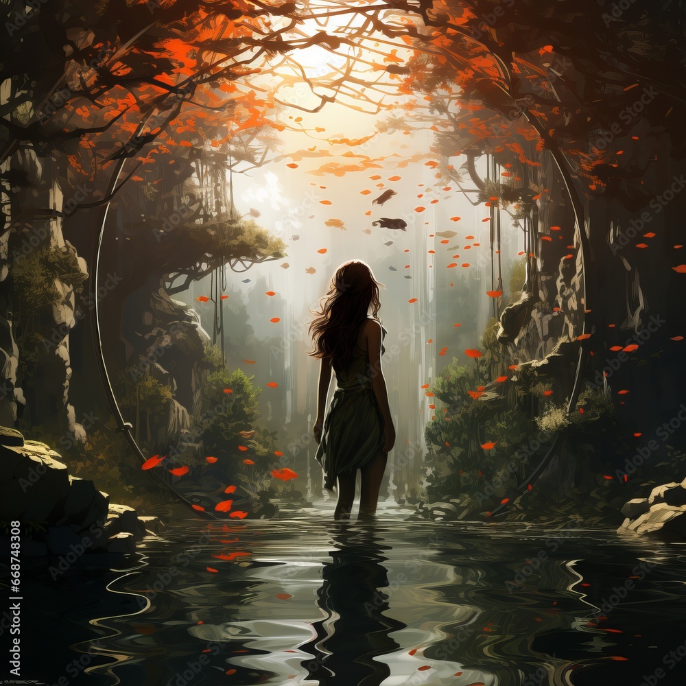 Mermaid, illustration of a fairy-tale character underwater surrounded ...