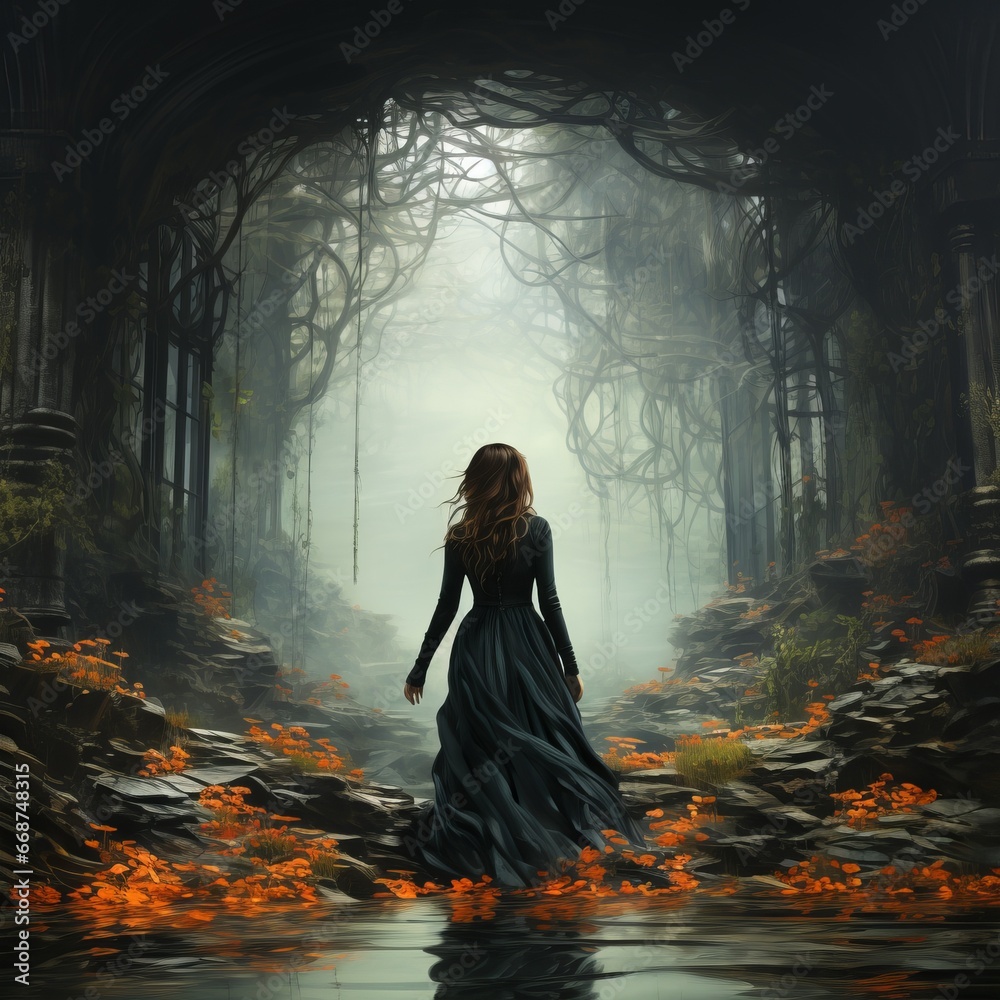 Mermaid, illustration of a fairy-tale character underwater surrounded ...