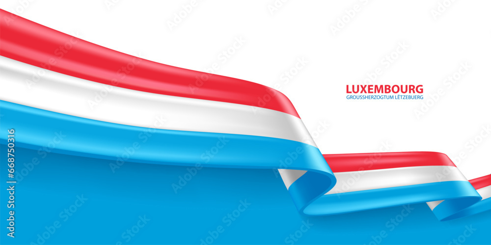 Luxembourg 3D ribbon flag. Bent waving 3D flag in colors of the ...