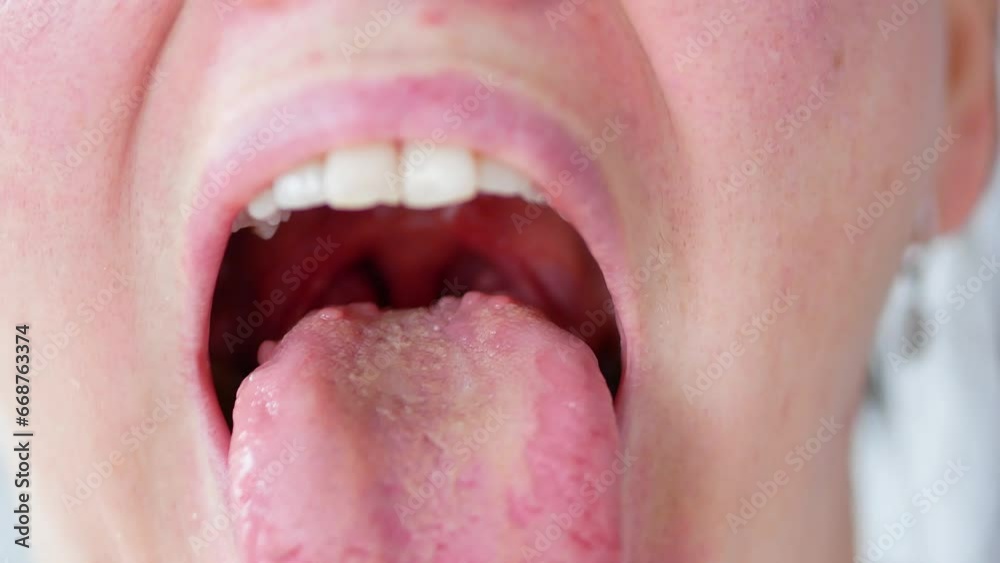 Enlarged papillae at the root of the tongue, glossitis, bacterial ...
