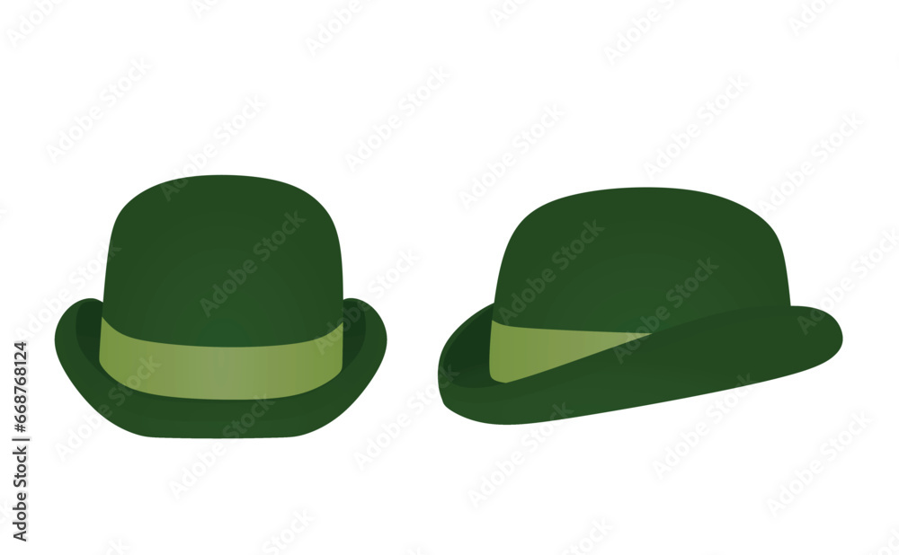 Green bowler hat. vector illustration Stock Vector | Adobe Stock