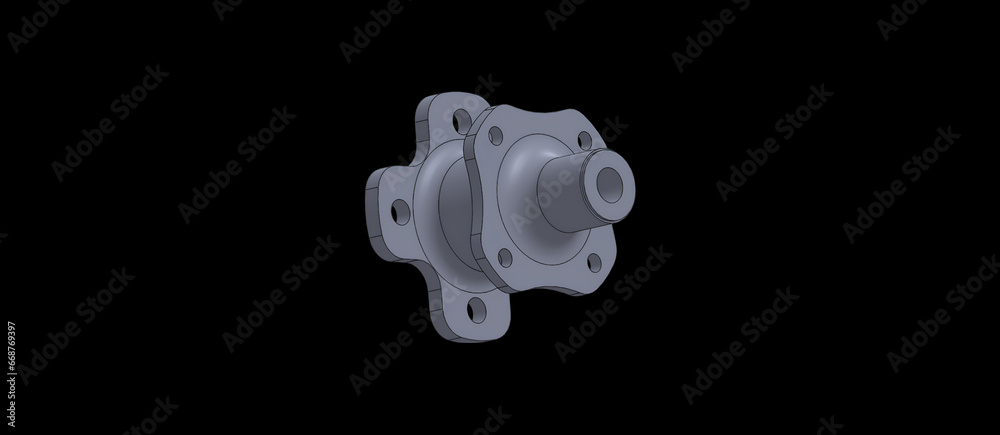 CAE mesh blend isometric view of a car suspension wheel hub, 3d model ...