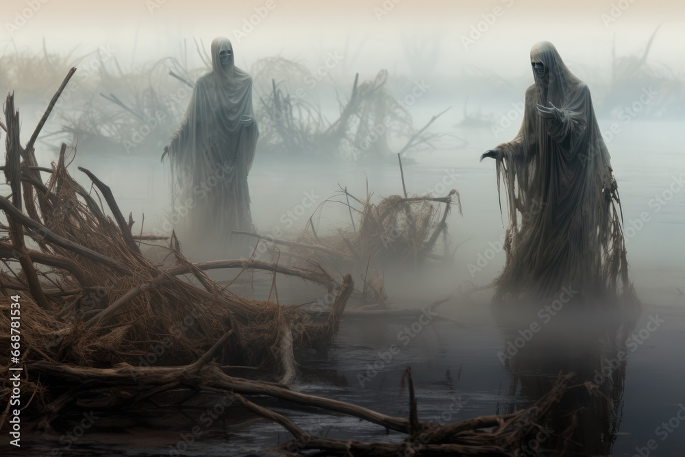 Misty Marsh: Home to Eerie Ghostly Apparitions Stock Photo | Adobe Stock