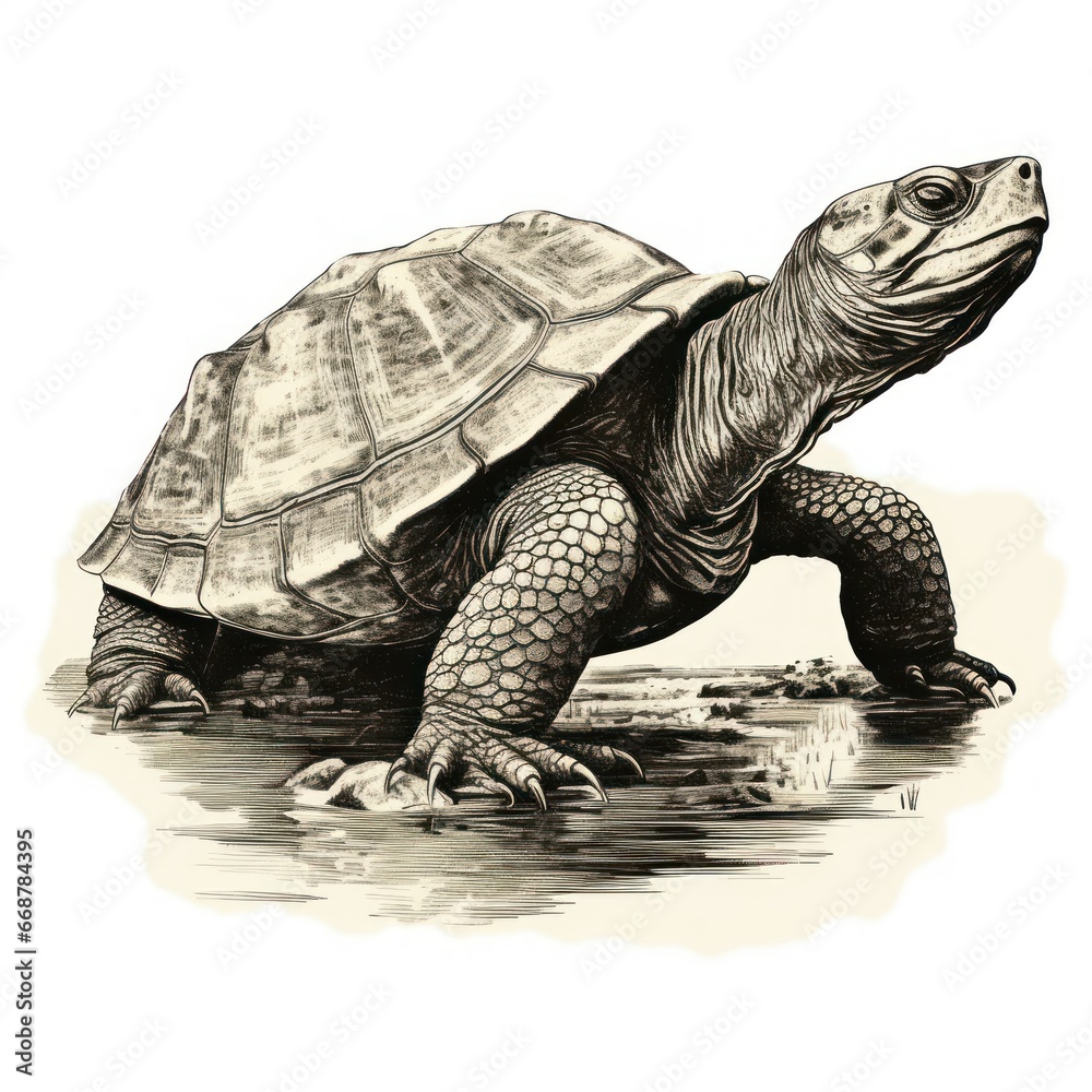 Vintage Style Engraved Snapping Turtle on White - 1800s Illustration ...