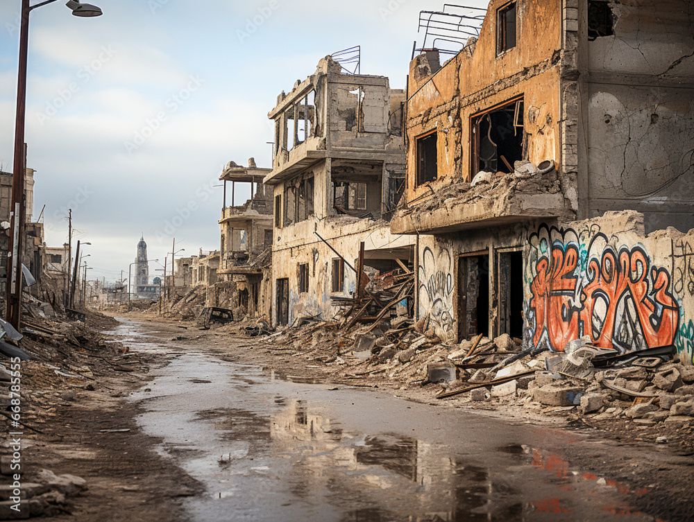 destroyed town/village ruins in the border region Middle East Israel ...