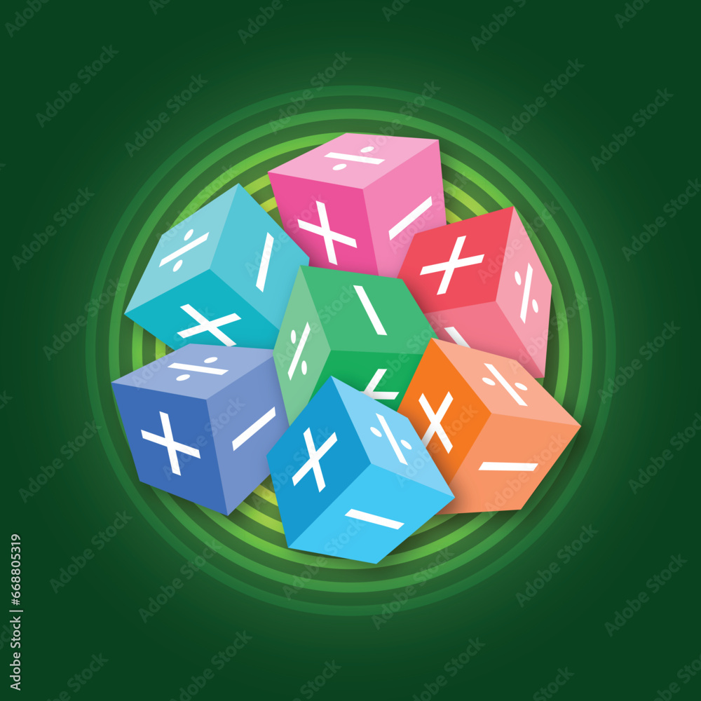 mathematical symbols on cube. cube symbols and math signs. addition ...