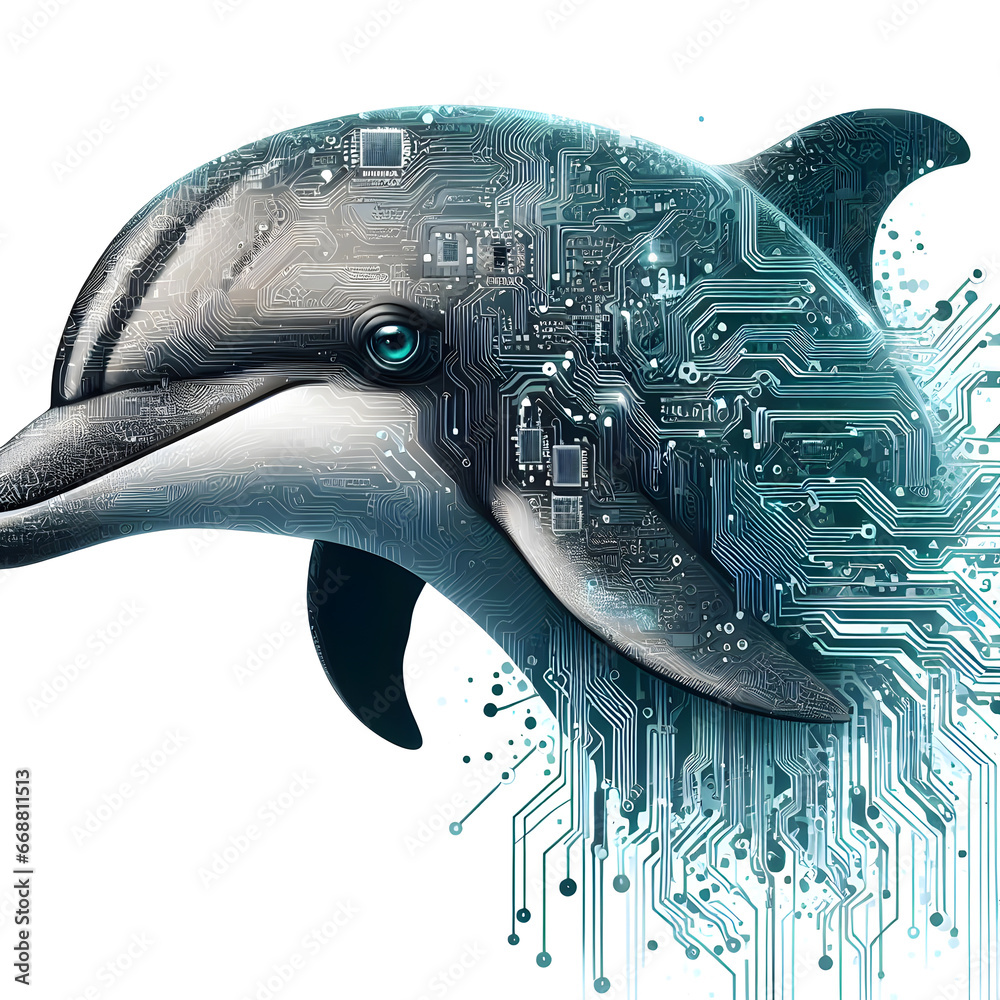 Digital Leap: A Dolphin with a Circuit Board Pattern Fusion Blend ...