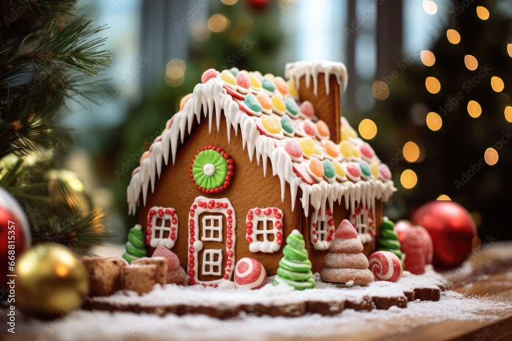 Gingerbread House Painting With Snowy Landscape And Candy Canes ...