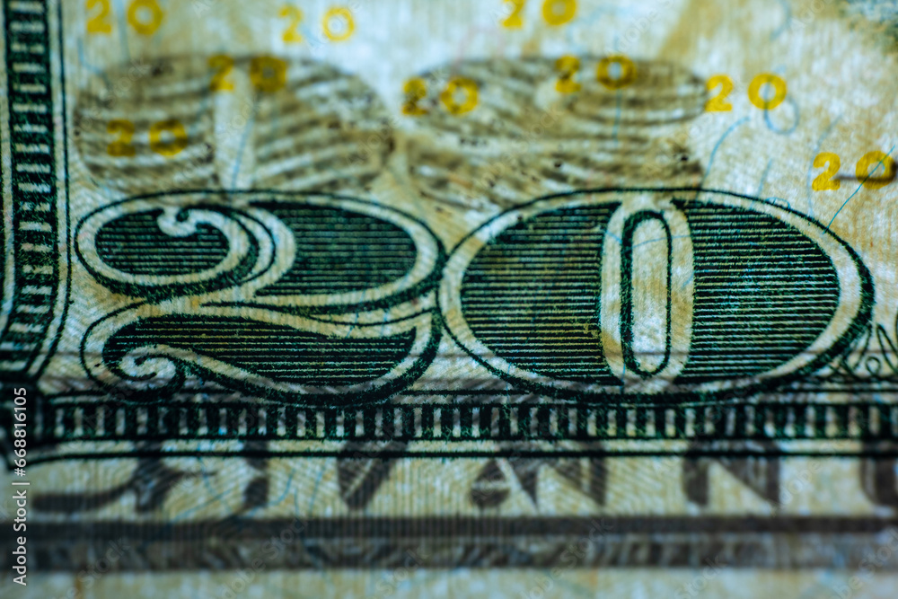 Twenty dollars close up. Twenty dollar bill, eye Jackson background ...