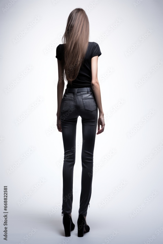 Full view of a teen girl with eating disorders. Skinny, thin, slim, anorexic, anorexia. Long ...