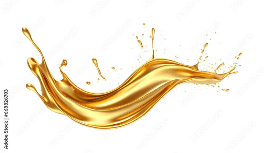 luxury sparkling golden splash waves isolated on a transparent ...