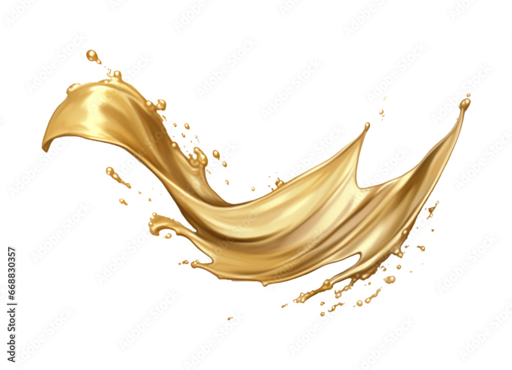 luxury sparkling golden splash waves isolated on a transparent ...