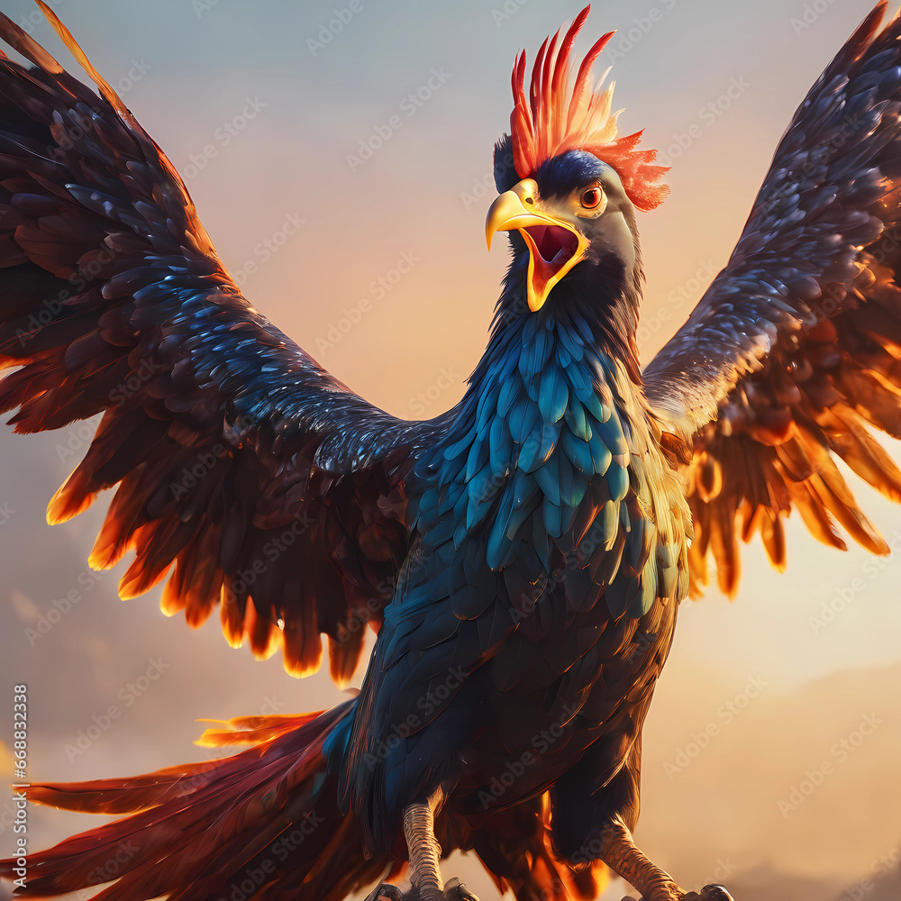 angry phoenix; full body; ultra-realistic; solid white background; no ...