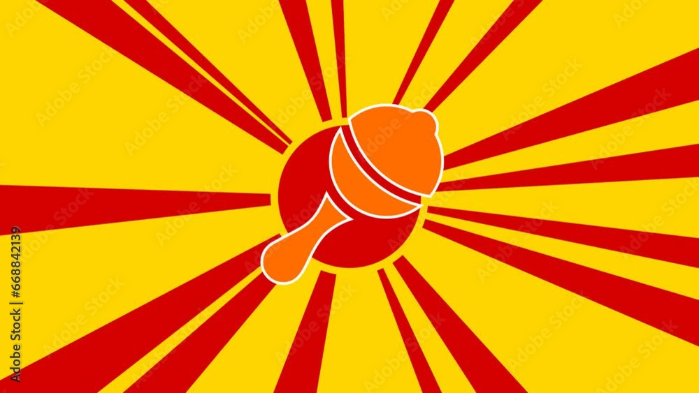 Baby rattle symbol on the background of animation from moving rays of ...
