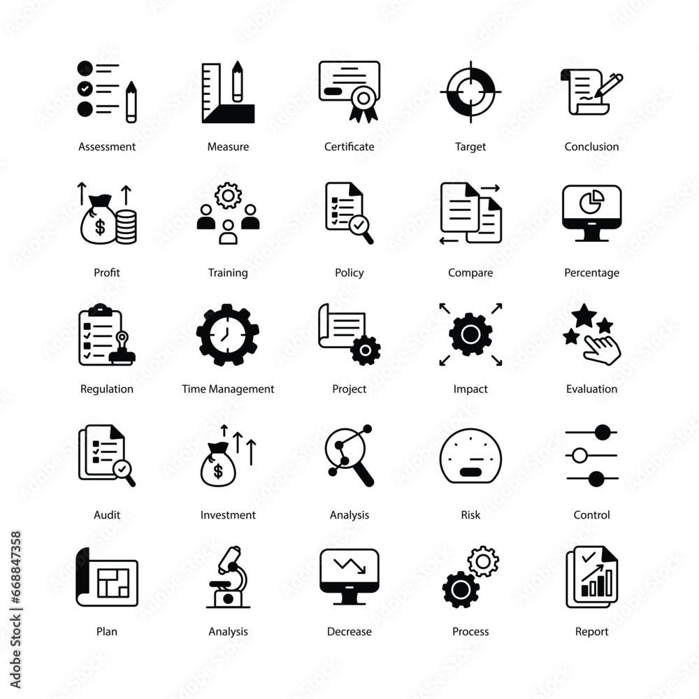 Assessments icons set isolate white background vector stock ...