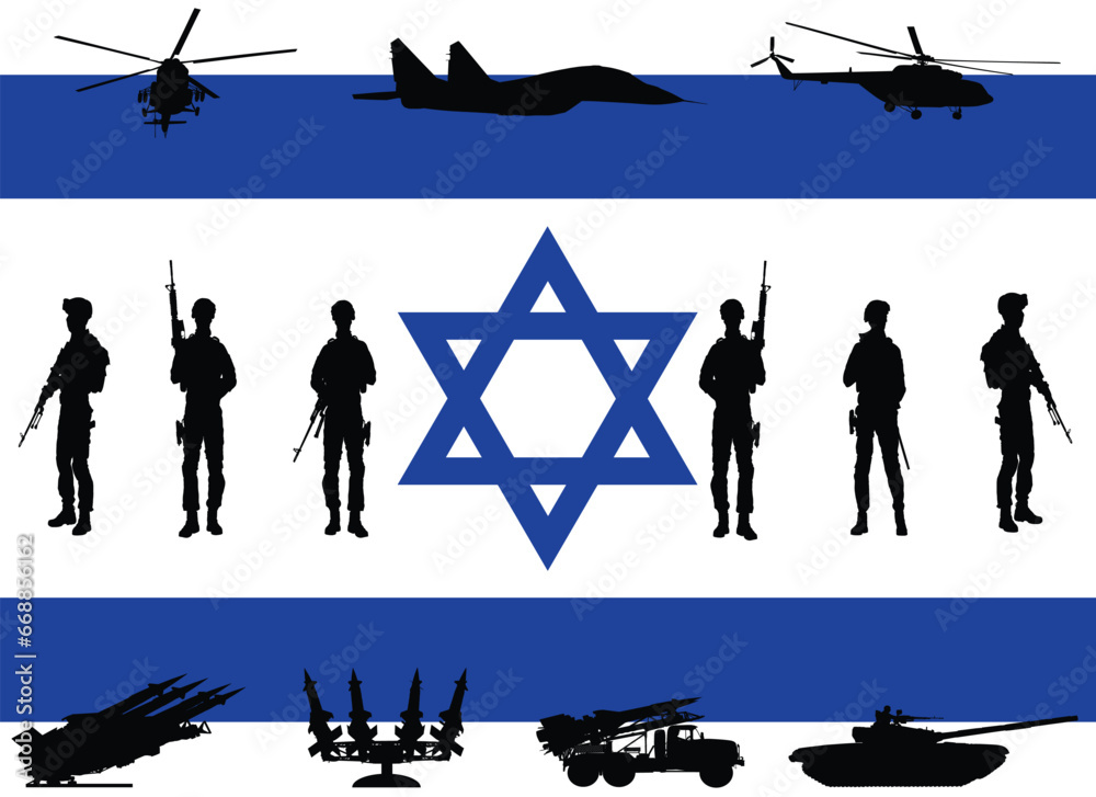 Israel army soldiers troops with rifles on duty vector silhouette ...