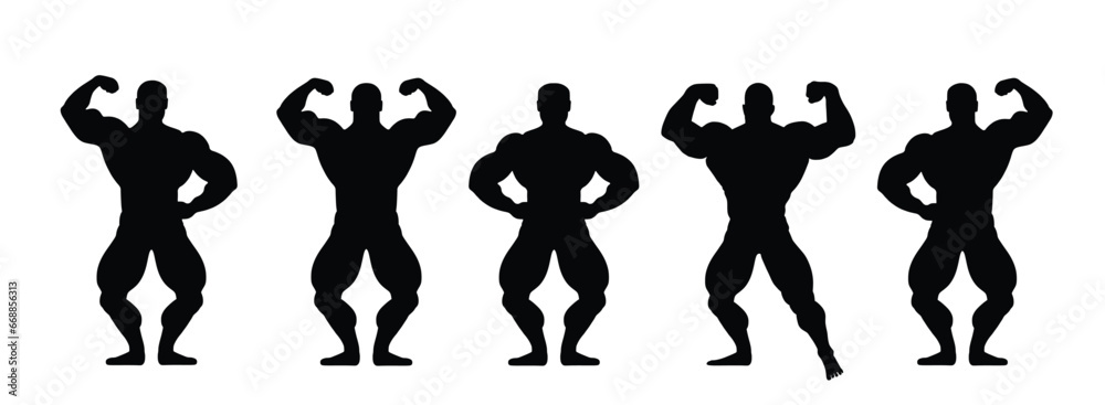 Muscular bodybuilder vector silhouette illustration isolated on white ...