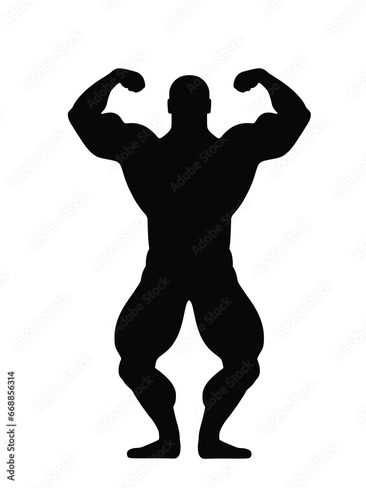 Muscular bodybuilder vector silhouette illustration isolated on white background. Sport man ...