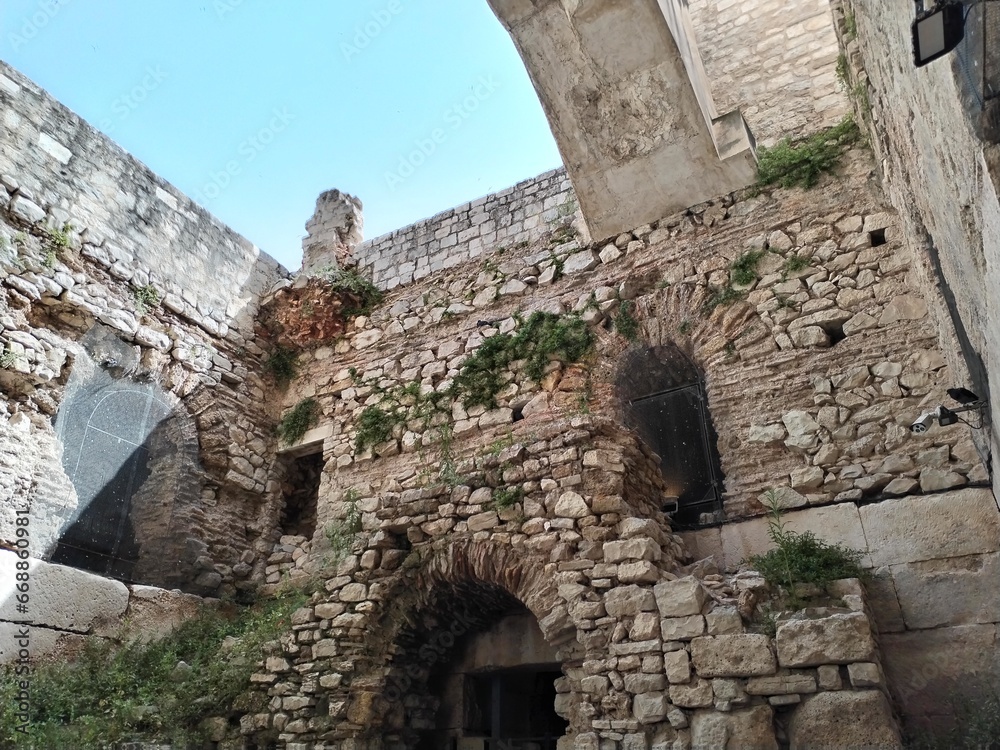 medieval castle in region klis fortress in split Croatia downtown ...