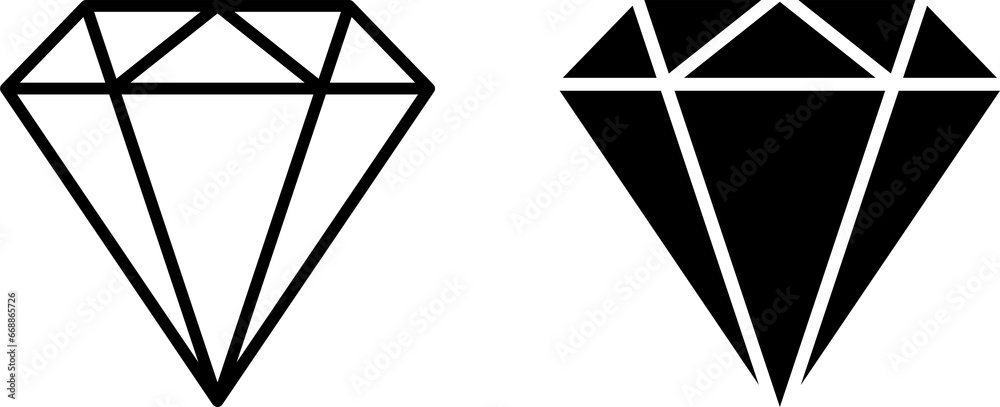 Set of diamond icons. Brilliant symbol in flat and line art style. PNG ...