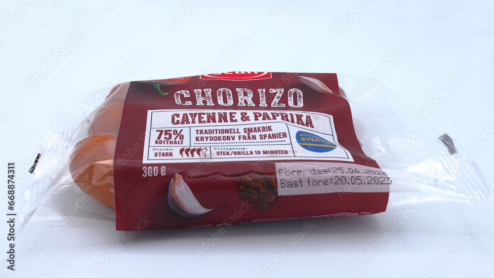Chorizo sausage with Cayenne and pepper flavor. From Scan. Stock Photo ...