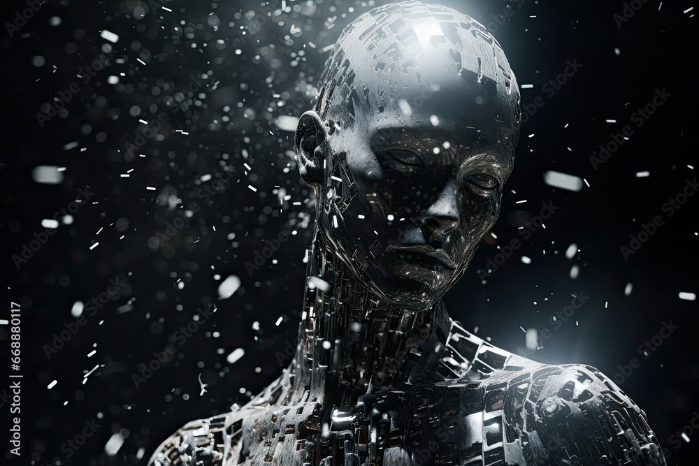 Cyborg woman in the dark, Artificial intelligence concept, 3D Rendering, female humanoid robot ...