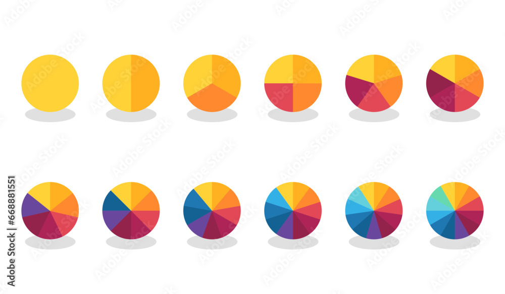 Circle chart section segments set vector diagram segments pie template ...