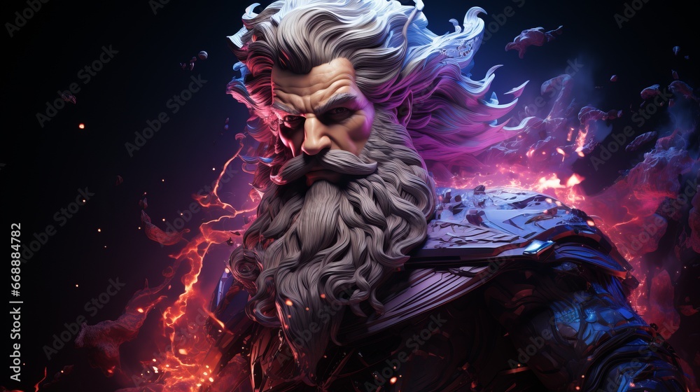 Zeus in ultraviolet light, modern god of ancient Greek mythology. God ...