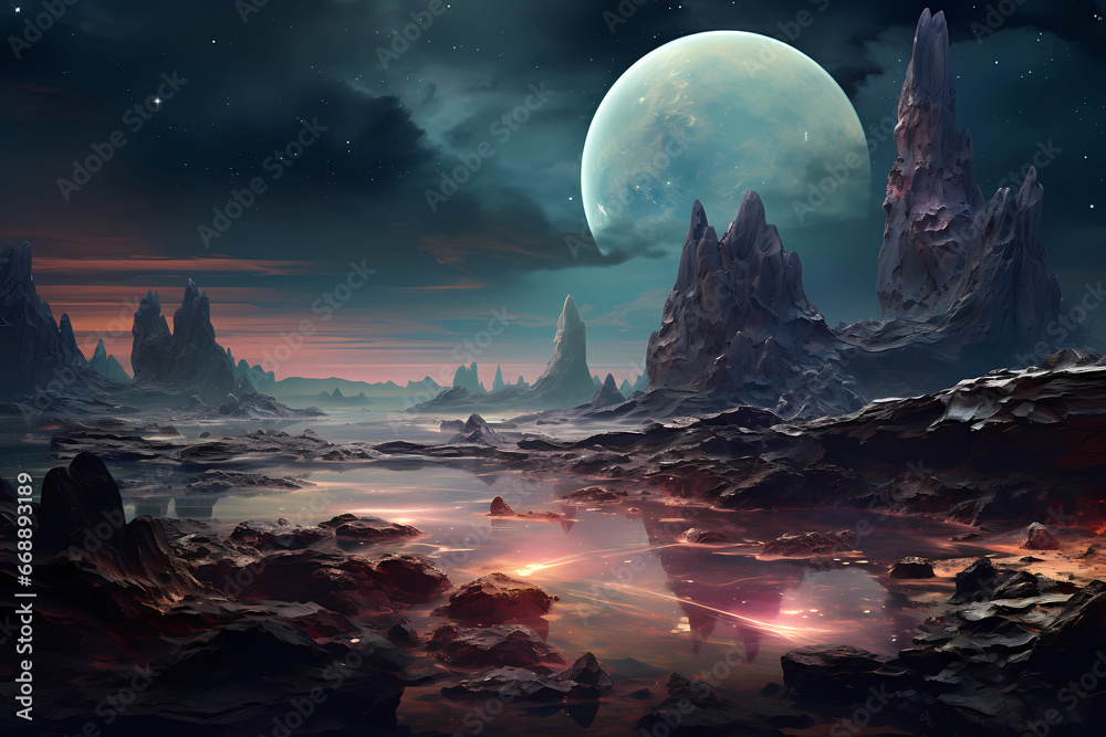 In the surreal and desolate expanse of an extraterrestrial plateau ...