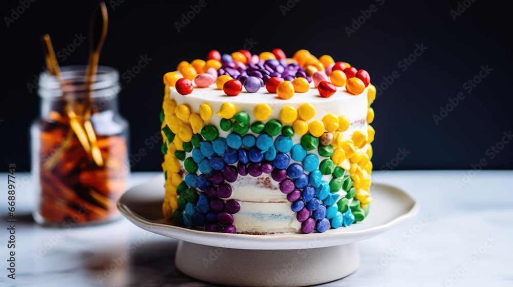 LGBTQ+ flag themed birthday cake idea with rainbow topping. Stock-Foto ...