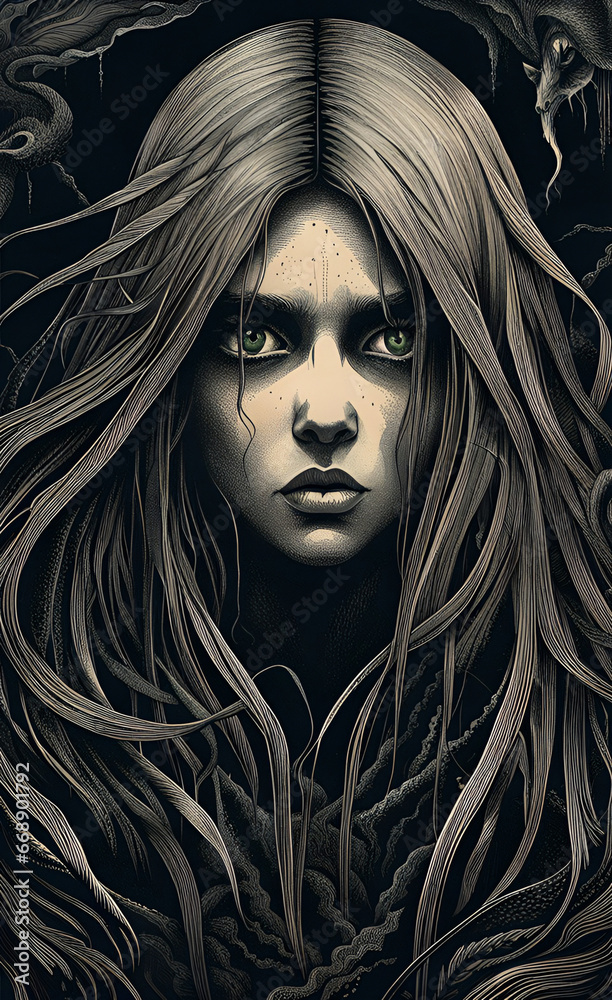 Blurred ghost silhouette in bedroom window at night horror scene on ...