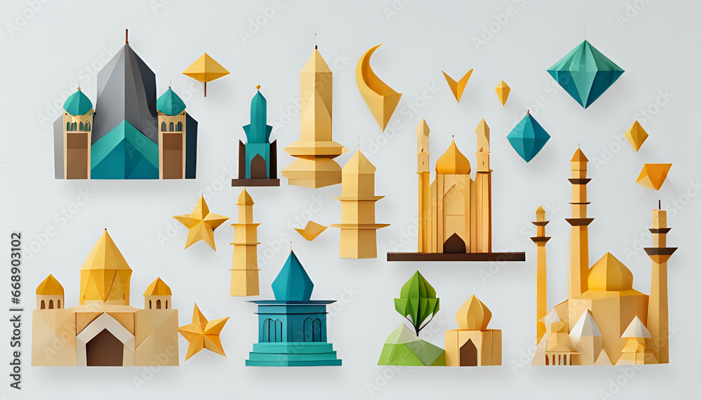 illustration of a set of icons mosque. icon set Ramadan or Ramadhan ...