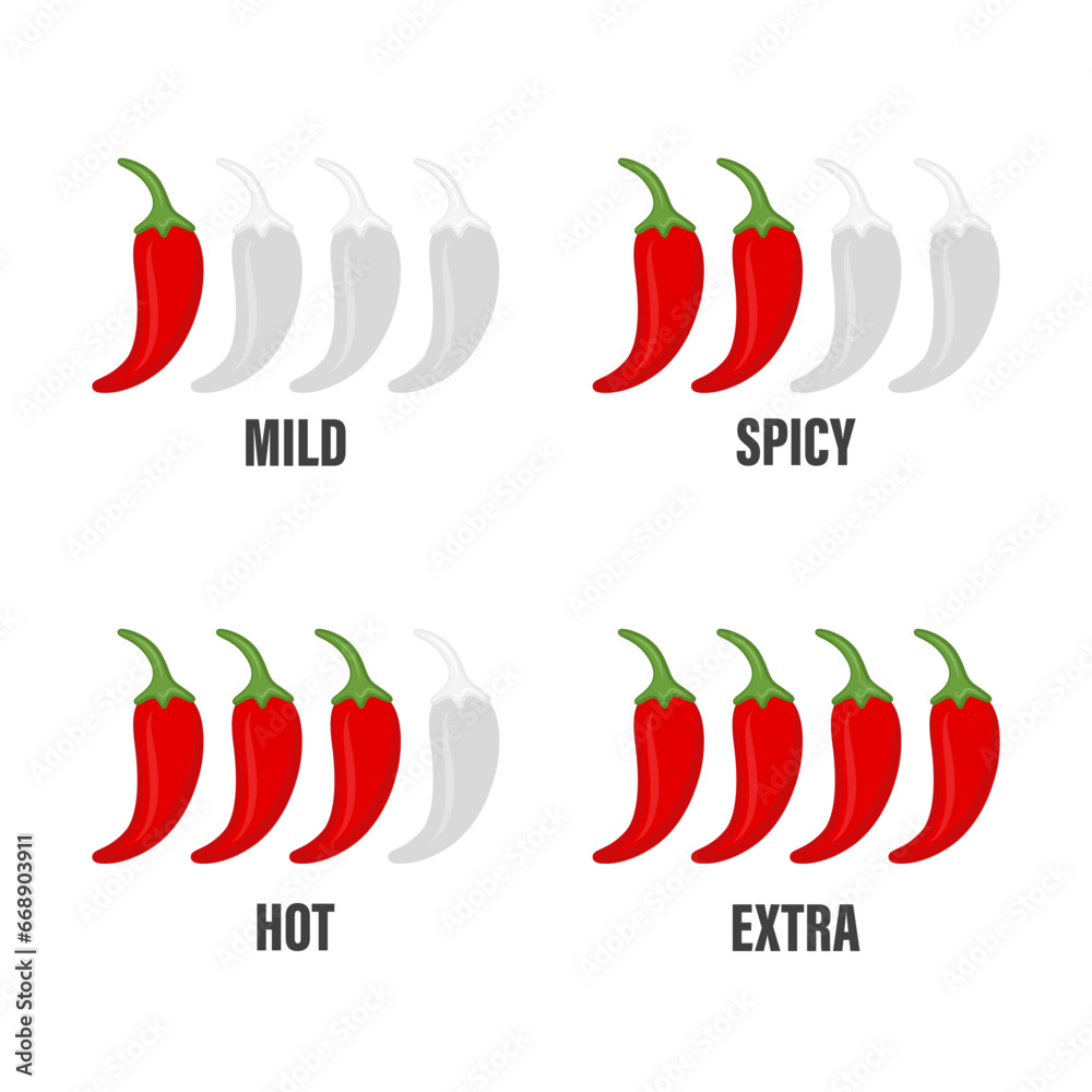 Vector Spicy Chili Pepper Levels. Red Jalapeno Pepper Strength Scale ...