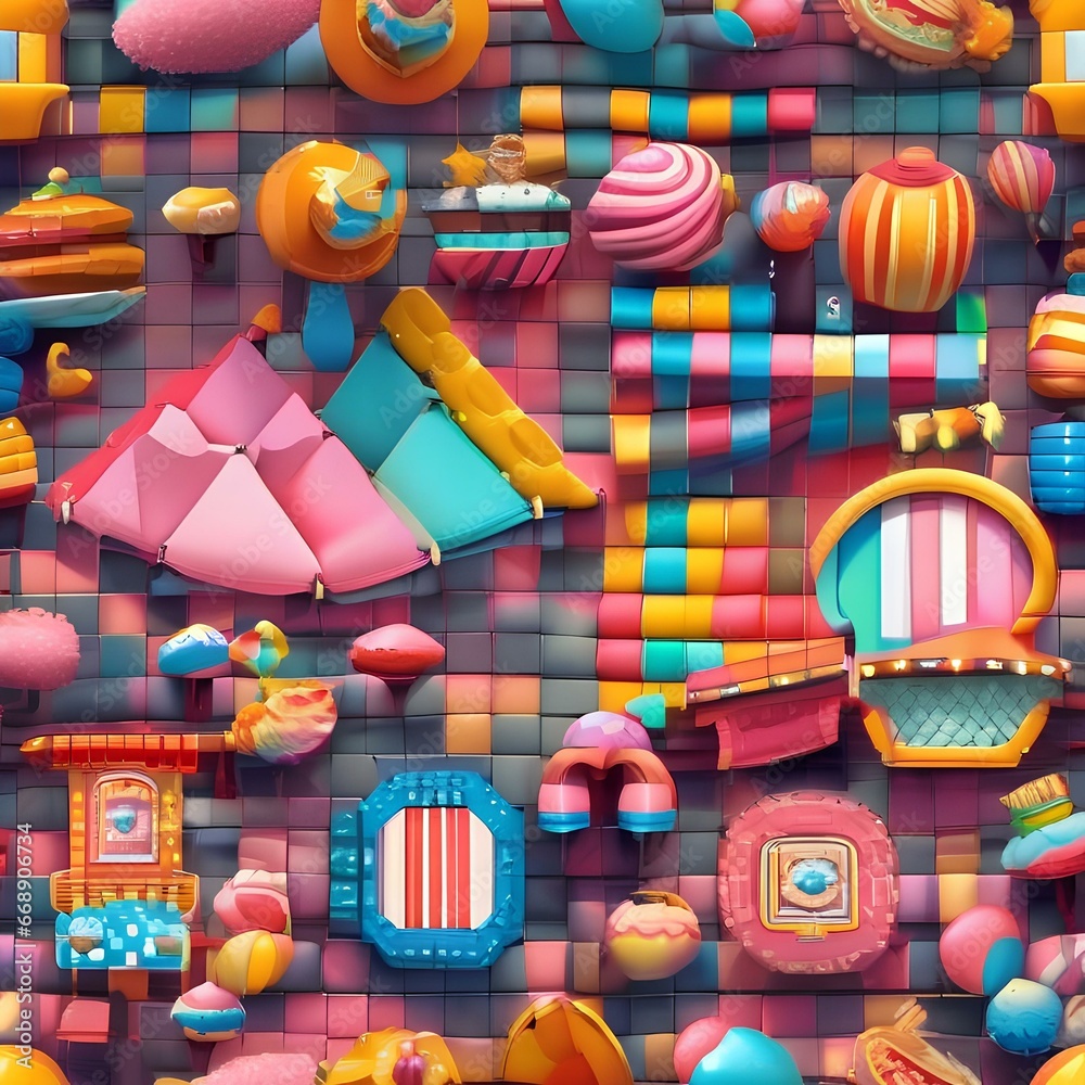 46 Render a pixel art carnival with colorful rides, games, and cotton ...