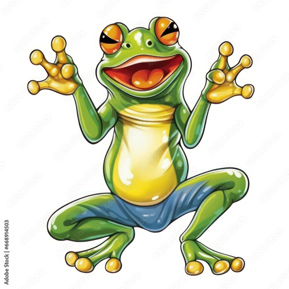 Sticker animated cartoon frog covering his legs ilustração do Stock ...
