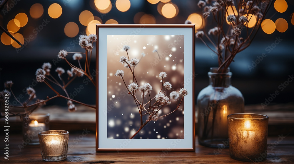 Empty frame on a starry night background mockup Stock Illustration ...