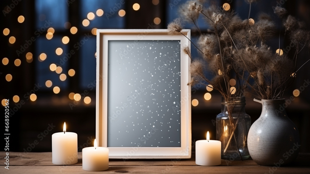 Empty frame on a starry night background mockup Stock Illustration ...