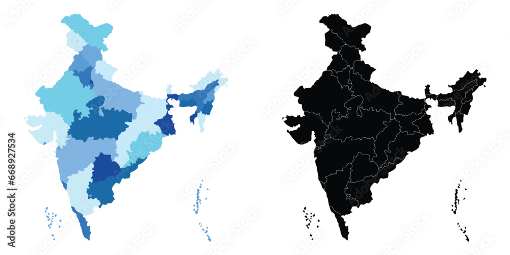 Indian maps in vector drawing in the silhouette style Stock Vector ...