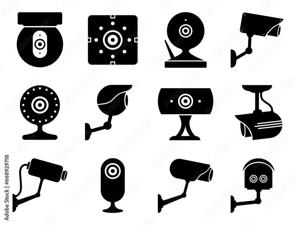 CCTV camera icon set. security, surveillance, video, footage, safety ...
