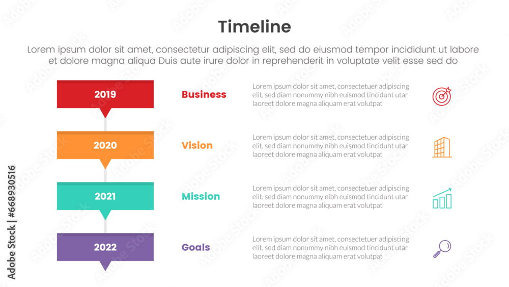 timeline set of point infographic with rectangle callout stack and 4 ...