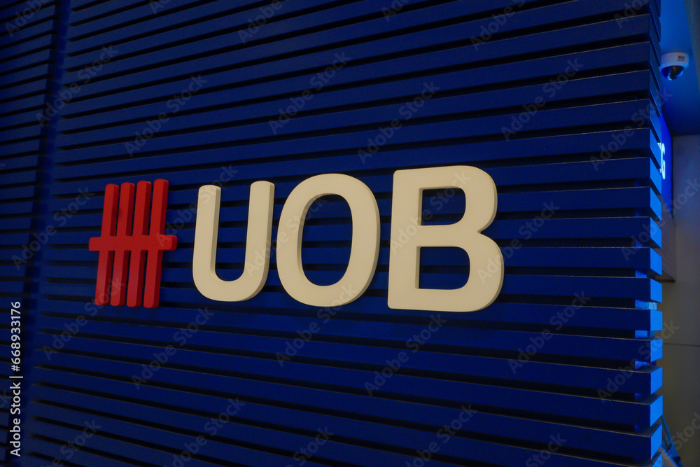 Bangkok, Thailand, 28 October 2023. The UOB Bank logo is sold ...