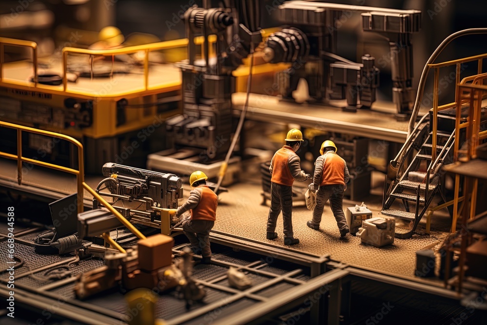 Explore a hyperreal world as toy workers craft in a matte background ...