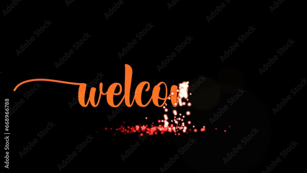 animated Welcome with welding splash particle effect on black screen ...