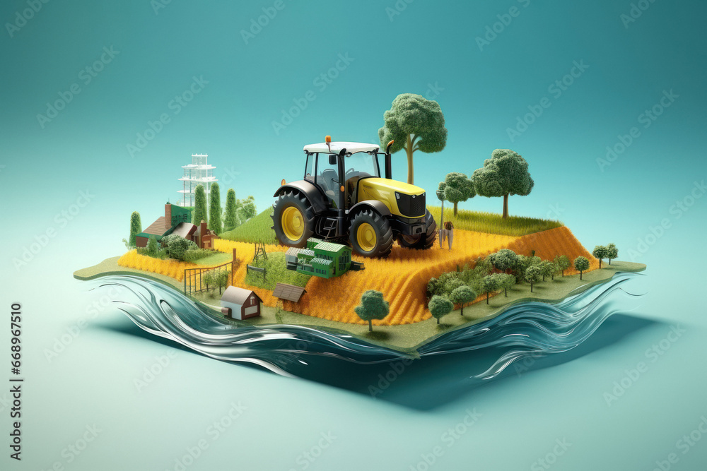 Smart farming concept. agriculture field with tractor. Stock Photo ...