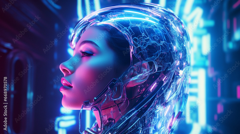 Girl character design. Realistic portrait face woman technology ...