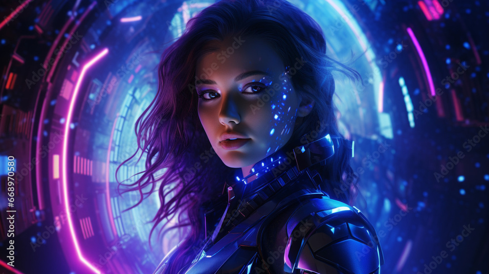 Girl character design. Realistic portrait face woman technology ...