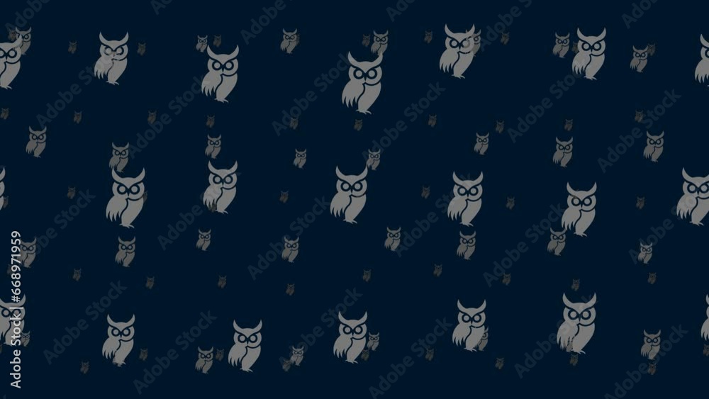 Owl symbols float horizontally from left to right. Parallax fly effect ...