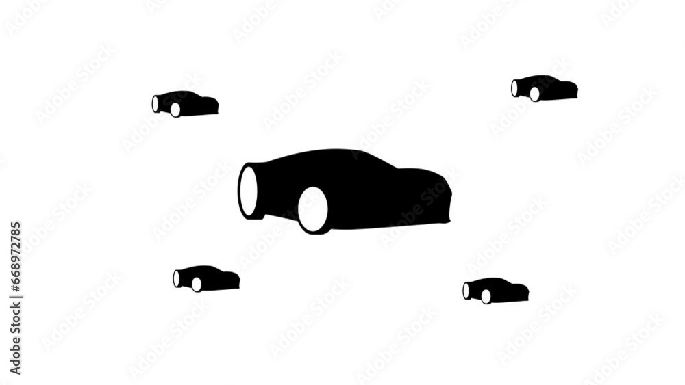 Zoom in and out animation the sport car symbol. Large black symbol in ...